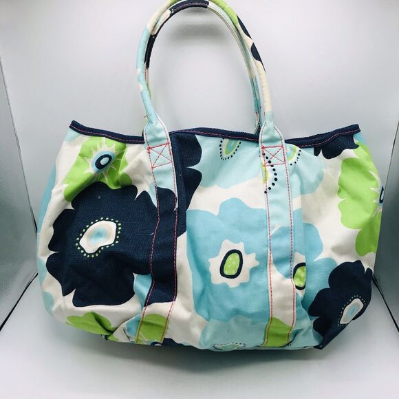 Bags | Thirty One Pleated Top Beach Tote 129 Newport Bloom Blue Green ...